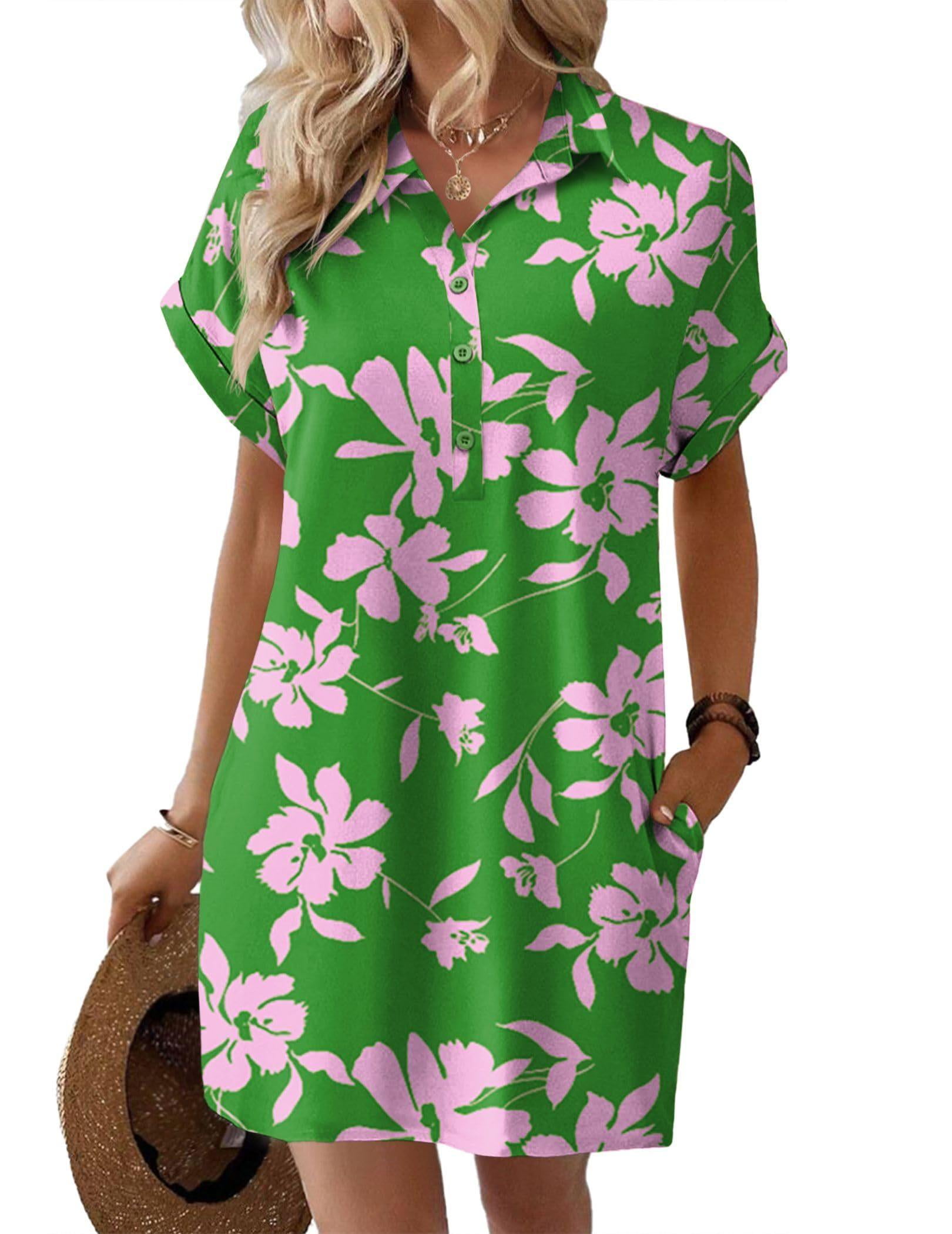 Zeagoo Womens Summer Shirt Dress Short Sleeve Floral Shift Dress Casual ...