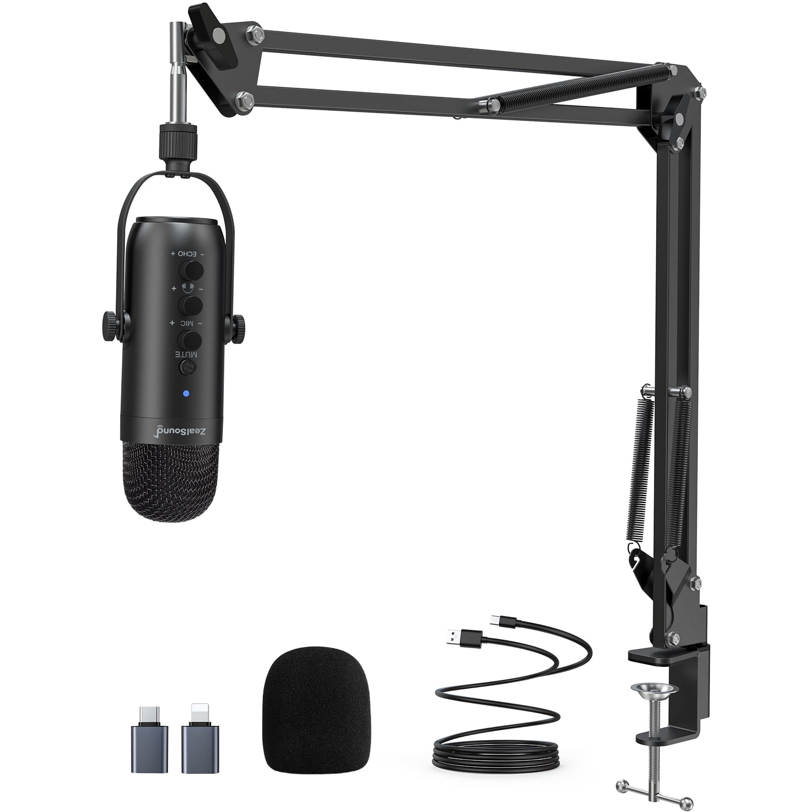 ZealSound Gaming Mic Kit, USB Condenser Mic with Boom Arm, Volume ...