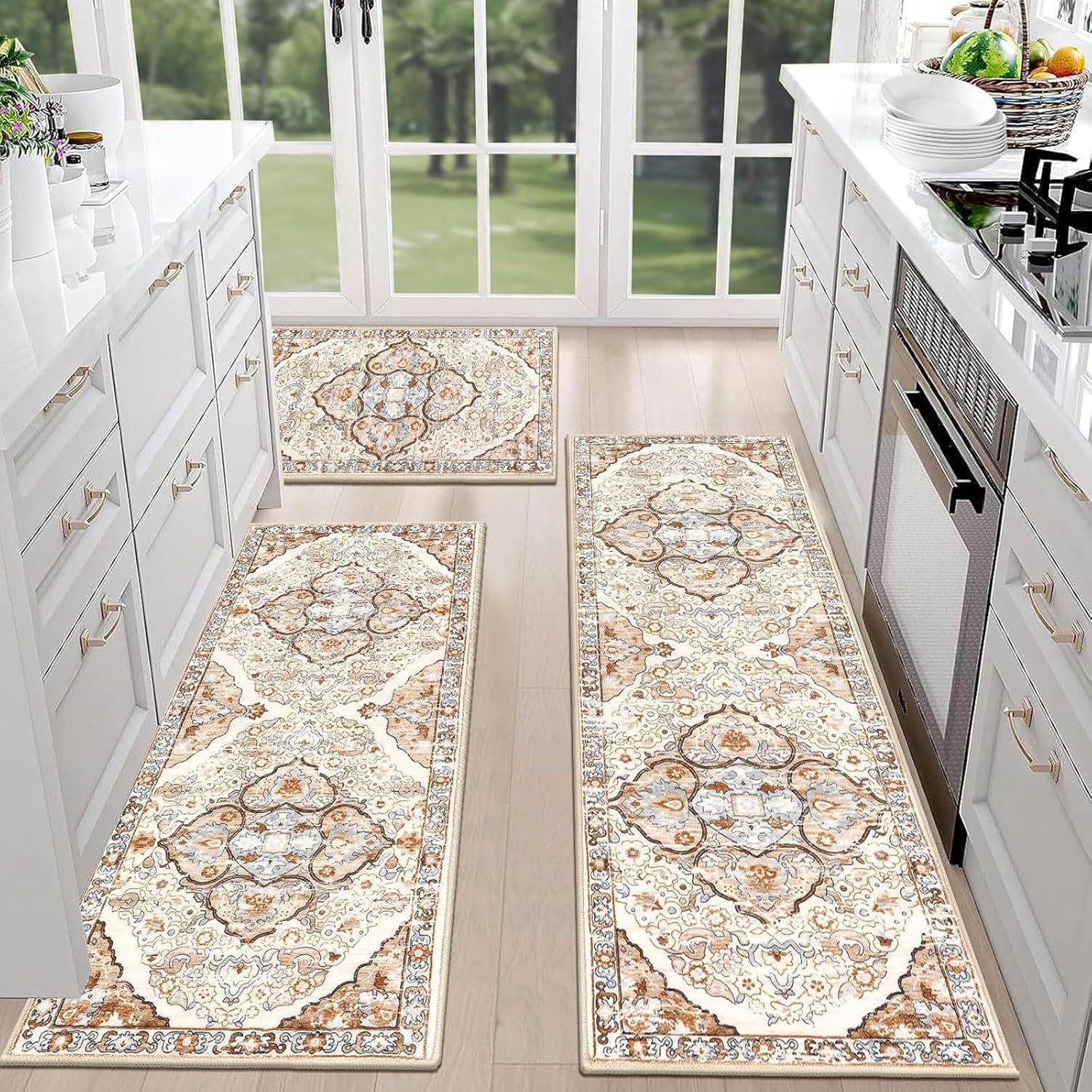 Zealburst Boho Washable Kitchen Rugs Sets of 3 - Non Slip Kitchen Rugs ...
