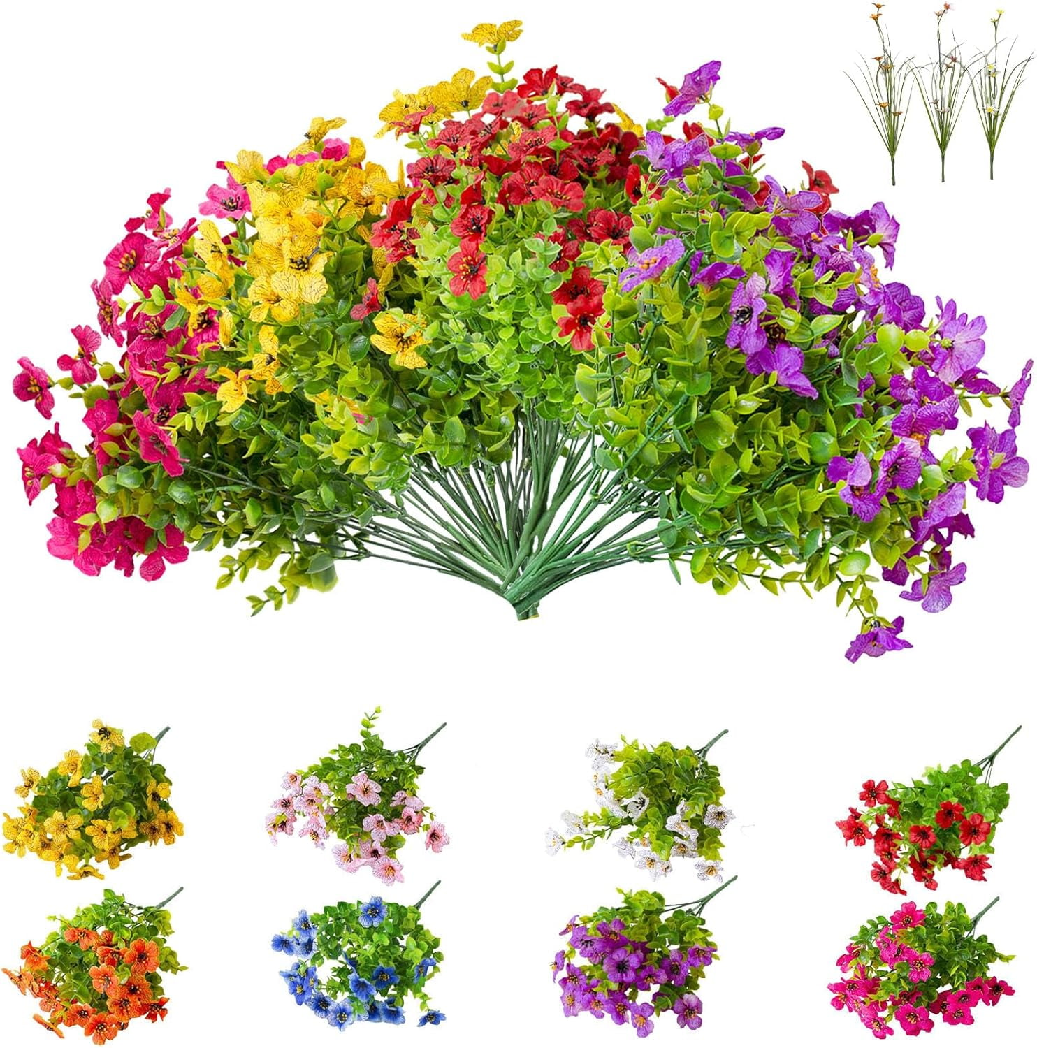 Zealburst Outdoor Artificial Flowers (1Pack 8 Bunchs) with 3 Artificial ...