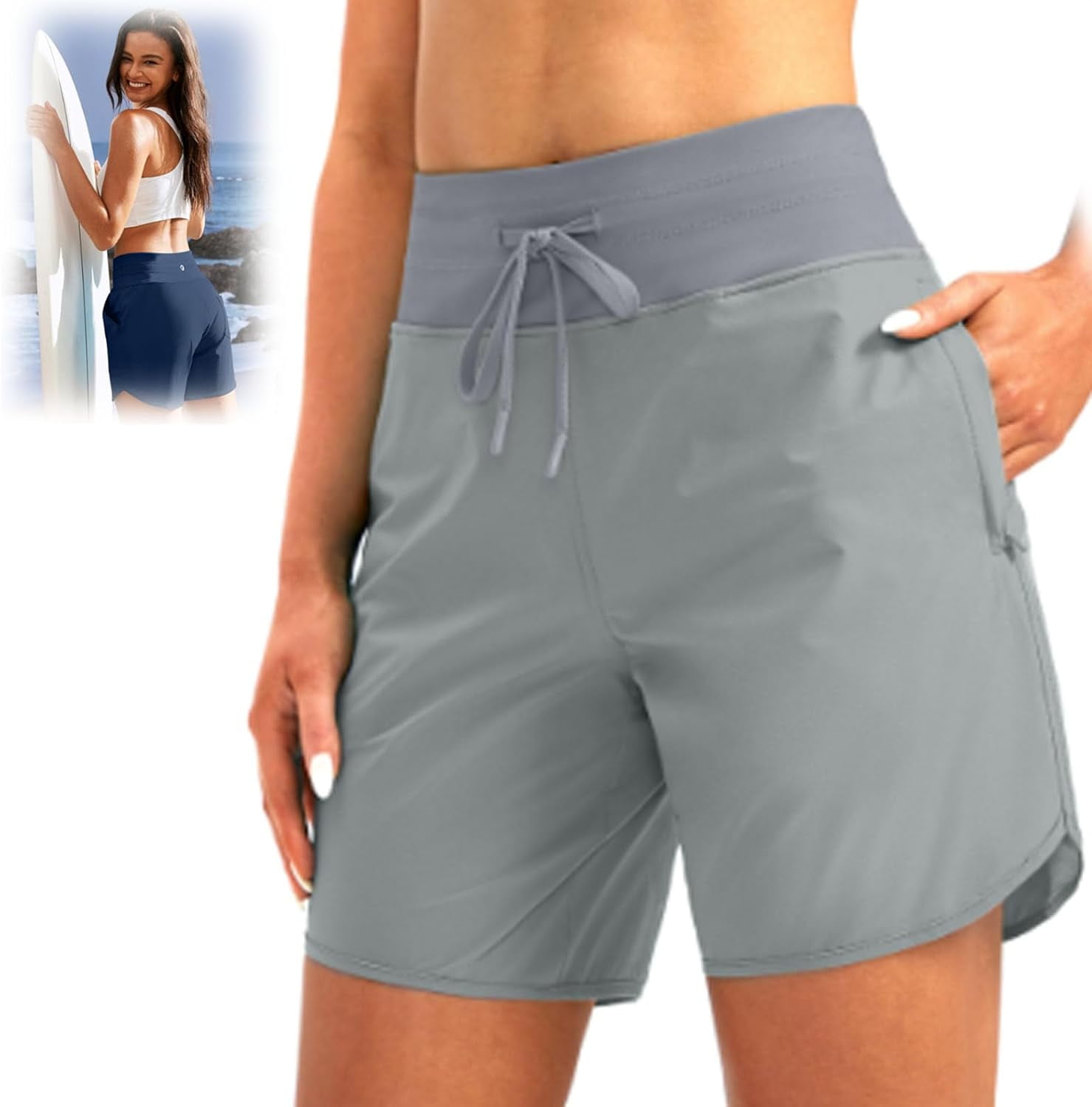 Zealburst Women's 5" Swim Board Shorts High Waisted Quick Dry Swimsuit ...