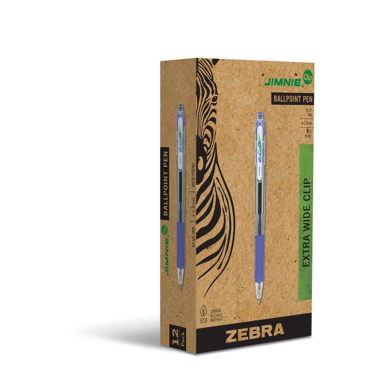 Zebra 22520 ECO Jimnie Clip Retractable Ballpoint, Blue Ink, Medium ...