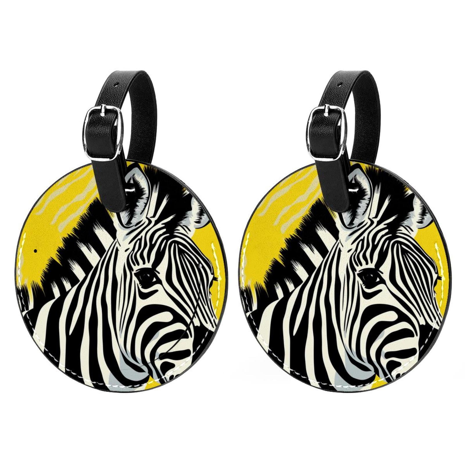 Zebra 2Pcs PU Leather Round Luggage Tags with Privacy Cover and Name ID ...