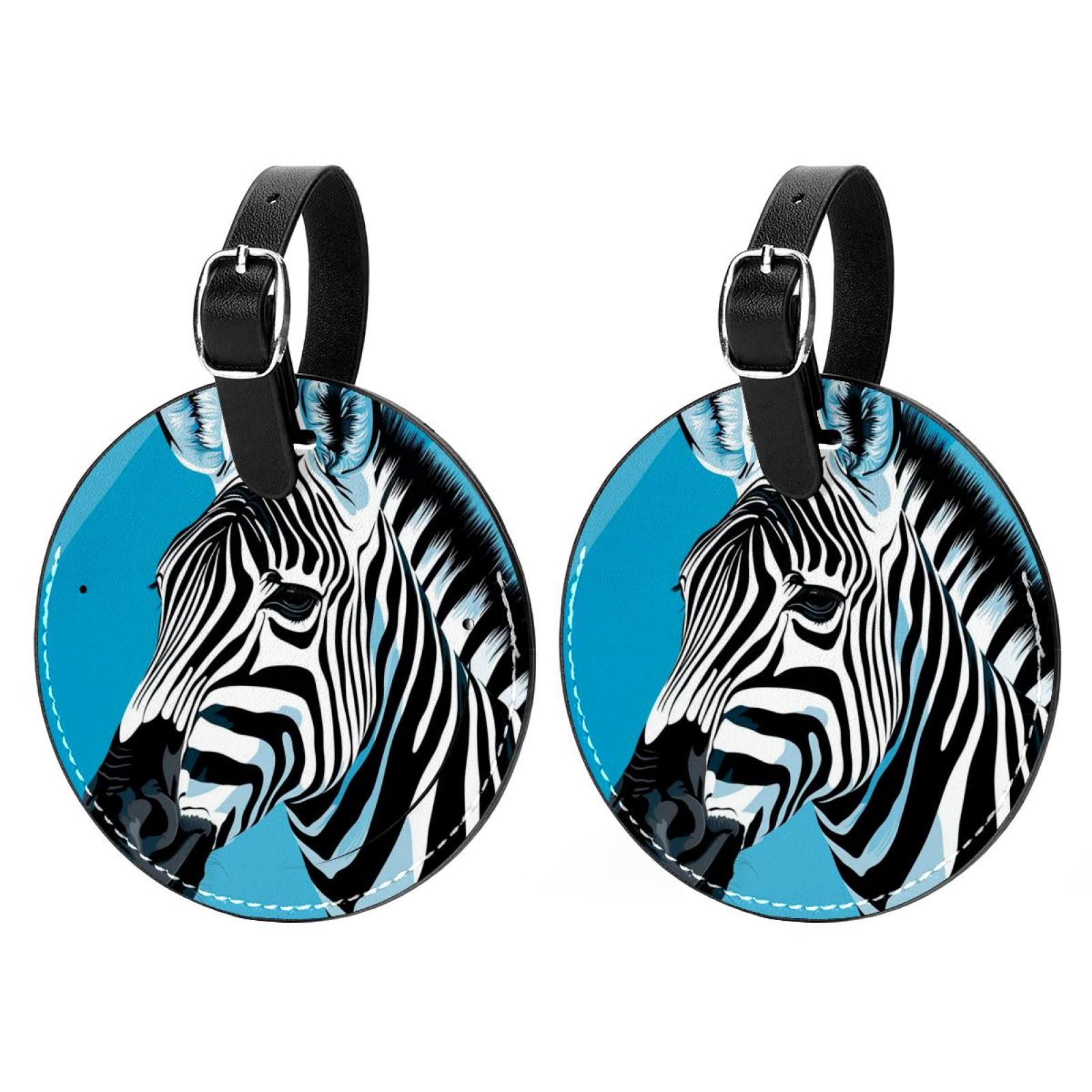 Zebra 2Pcs PU Leather Round Luggage Tags with Privacy Cover and Name ID ...