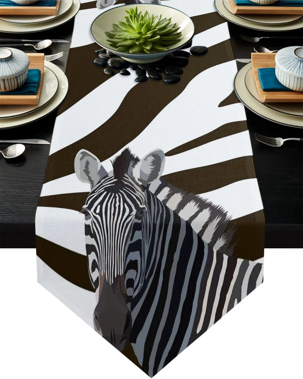 Zebra Animal Abstract Black White Stripes Table Runner Christmas ...
