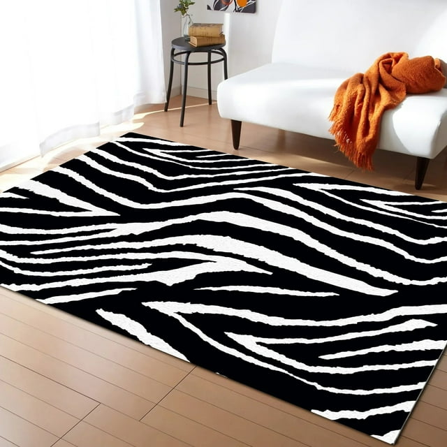 Zebra Animal Print Black and White Carpet for Living Room Kids Bedroom ...