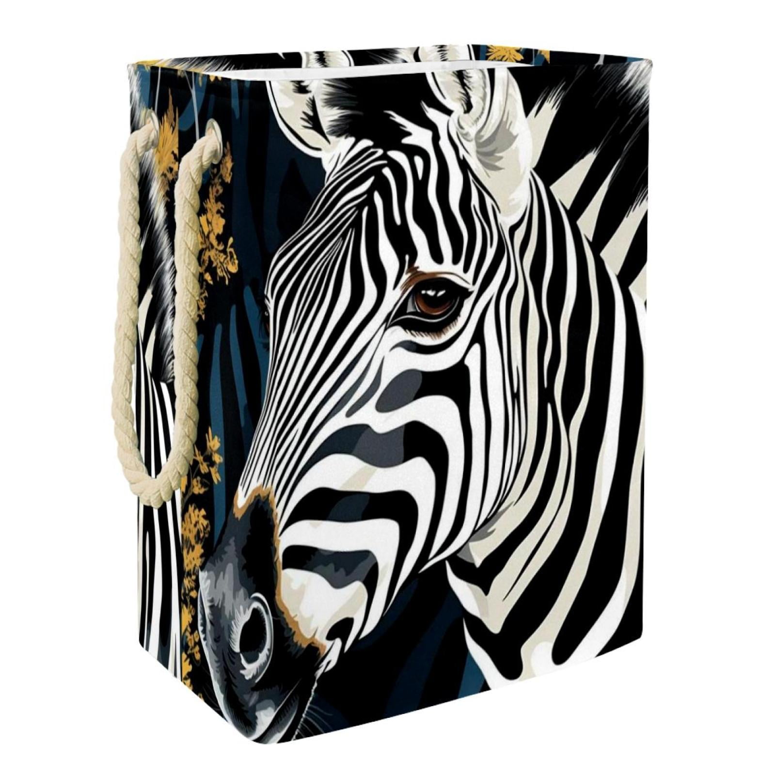 Zebra Animal and Gold Color Tree Laundry Hamper, Collapsible Laundry ...