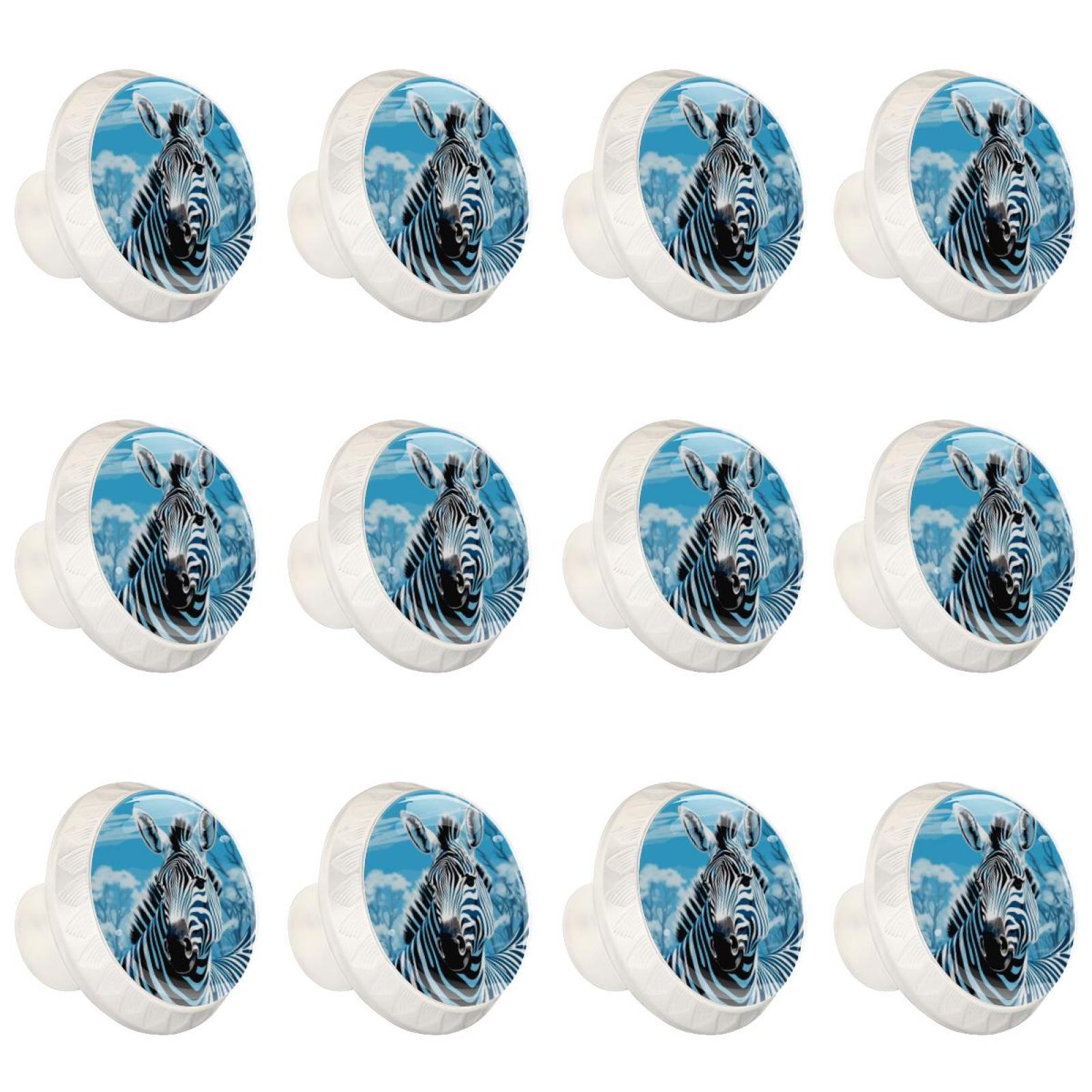 Zebra Animals 12 Pcs White Round Drawer Pulls with Screws,ABS and Glass ...