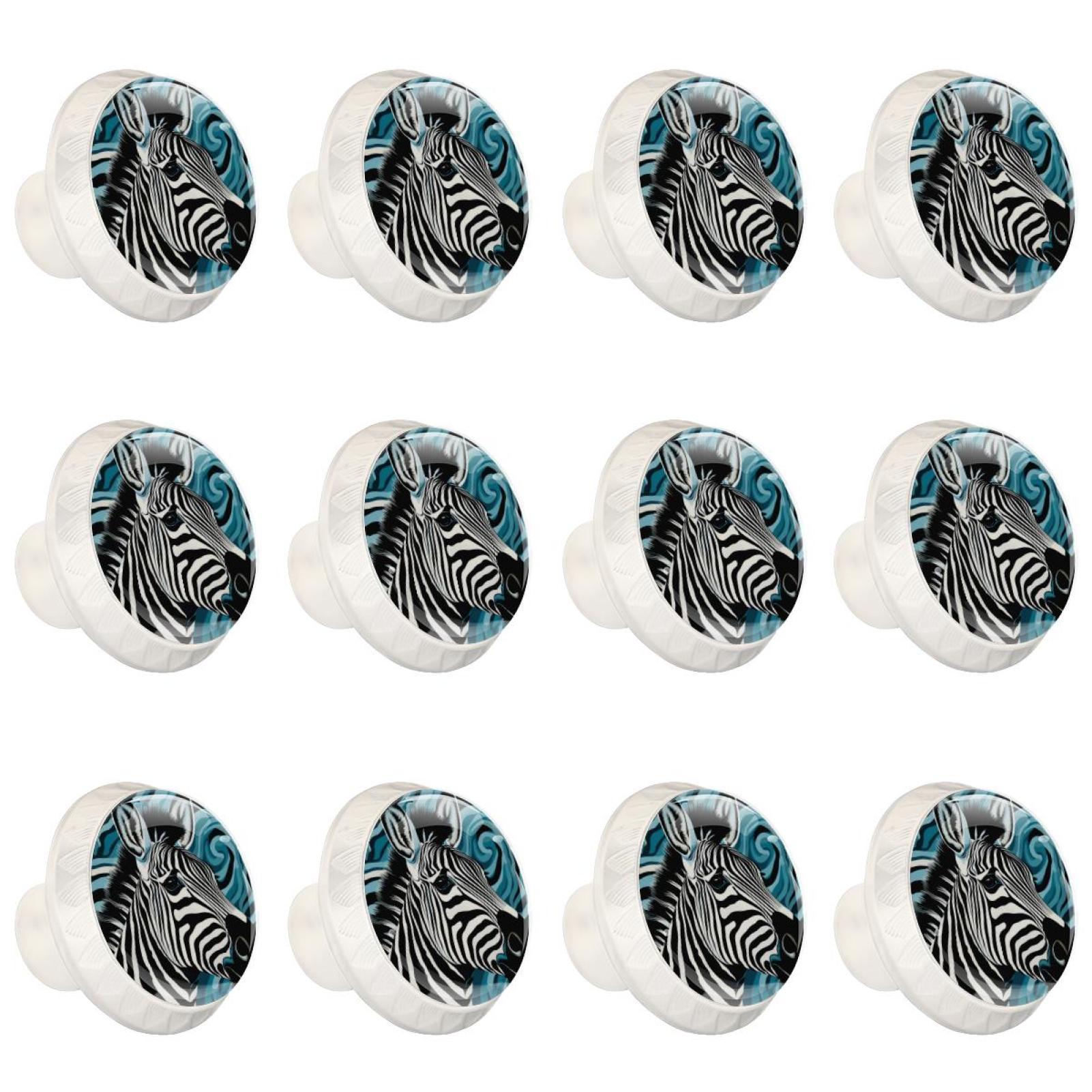 Zebra Animals 12 Pcs White Round Drawer Pulls with Screws,ABS and Glass ...