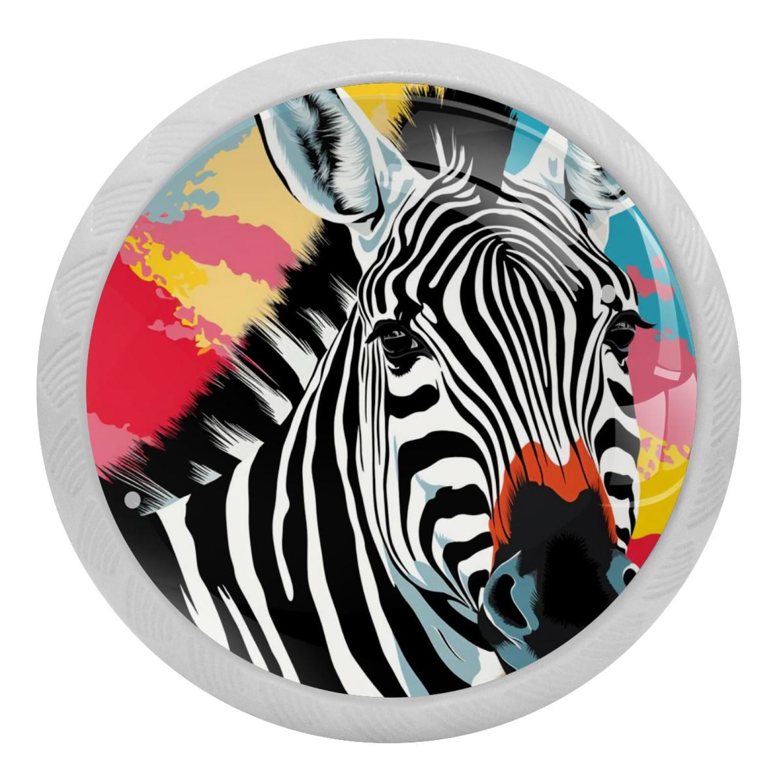 Zebra Animals Pattern 4PCS Cabinet Knobs Pulls Fluorescent Drawer ...