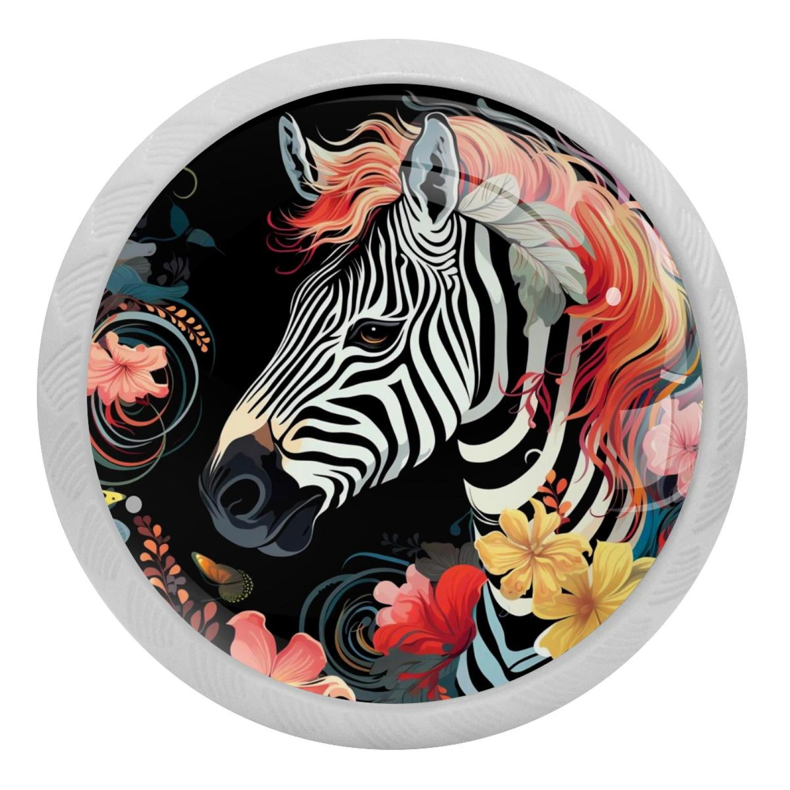 Zebra Animals Pattern 4PCS Cabinet Knobs Pulls Fluorescent Drawer ...