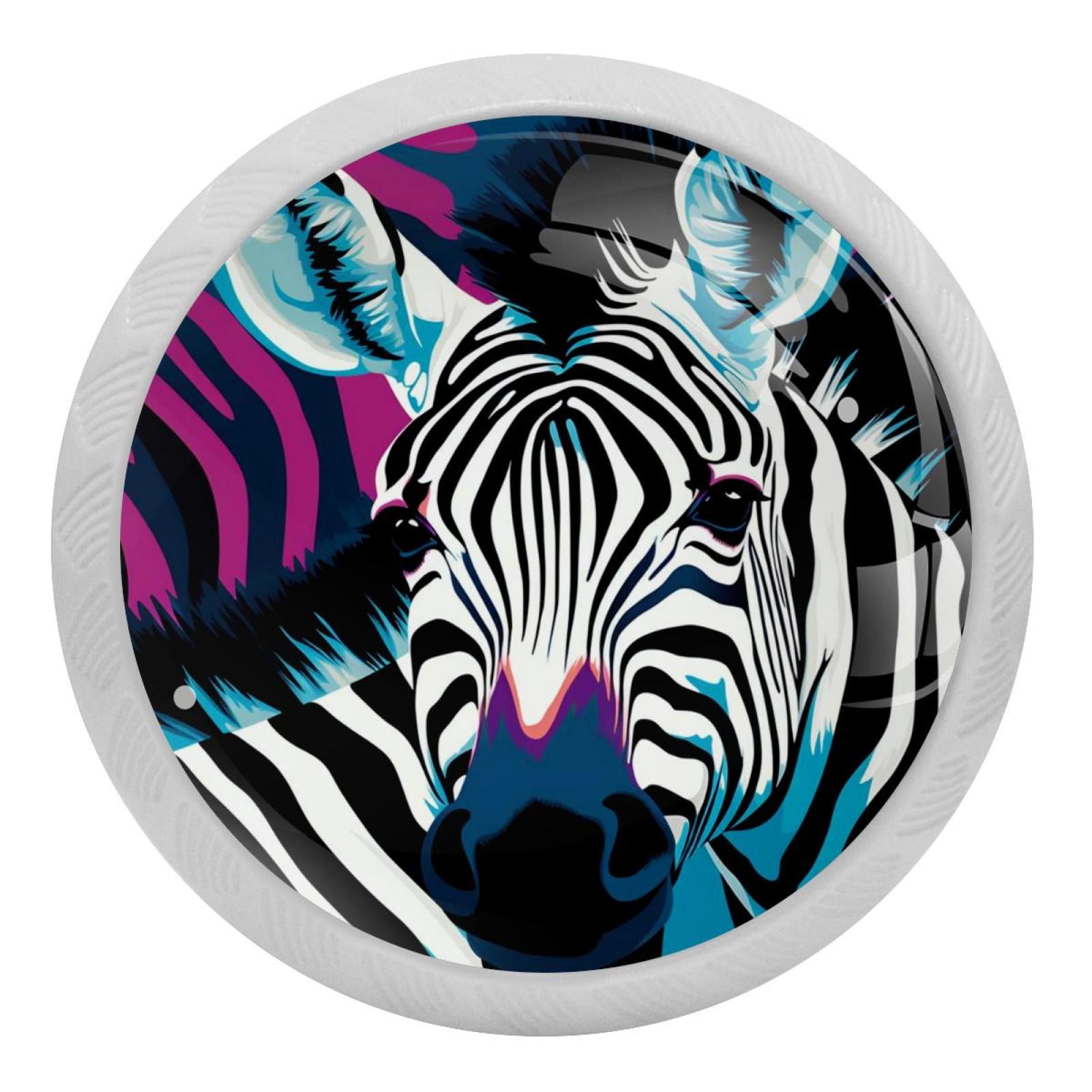 Zebra Animals Pattern 4PCS Cabinet Knobs Pulls Fluorescent Drawer ...