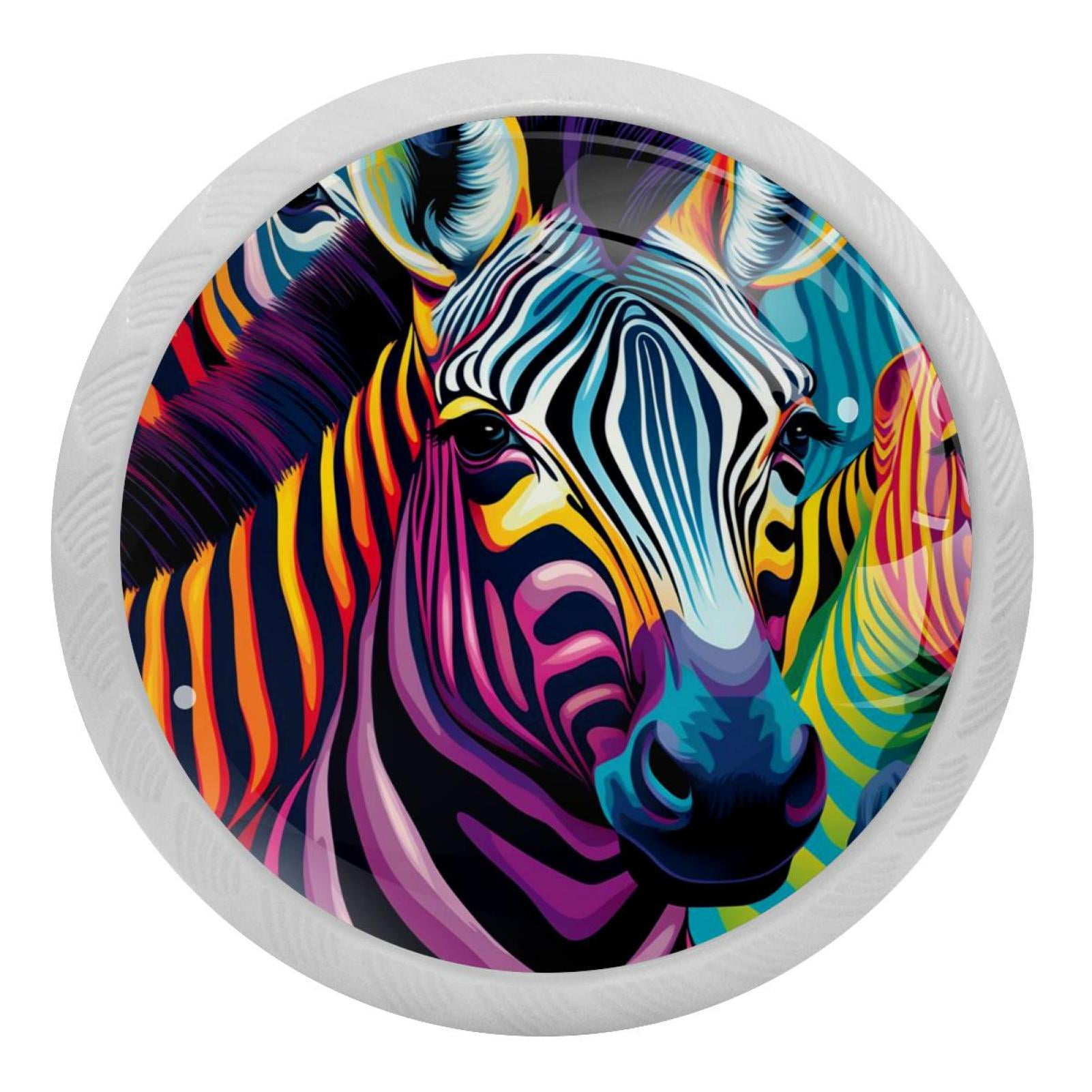 Zebra Animals Pattern 4PCS Cabinet Knobs Pulls Fluorescent Drawer ...