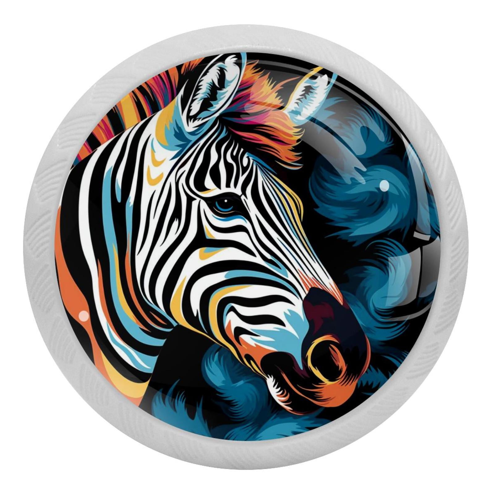 Zebra Animals Pattern 4PCS Cabinet Knobs Pulls Fluorescent Drawer ...