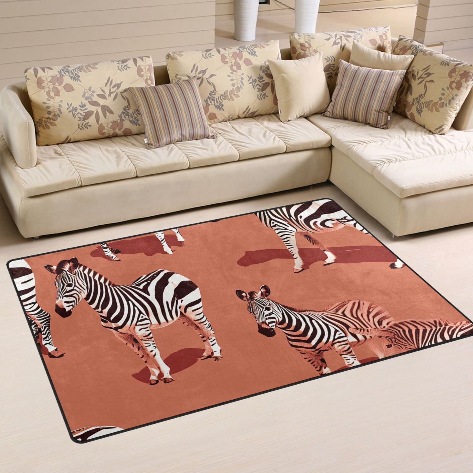 Zebra Area Rug Washable Floor Carpet Mat 60 x 39 inch for Bedroom ...