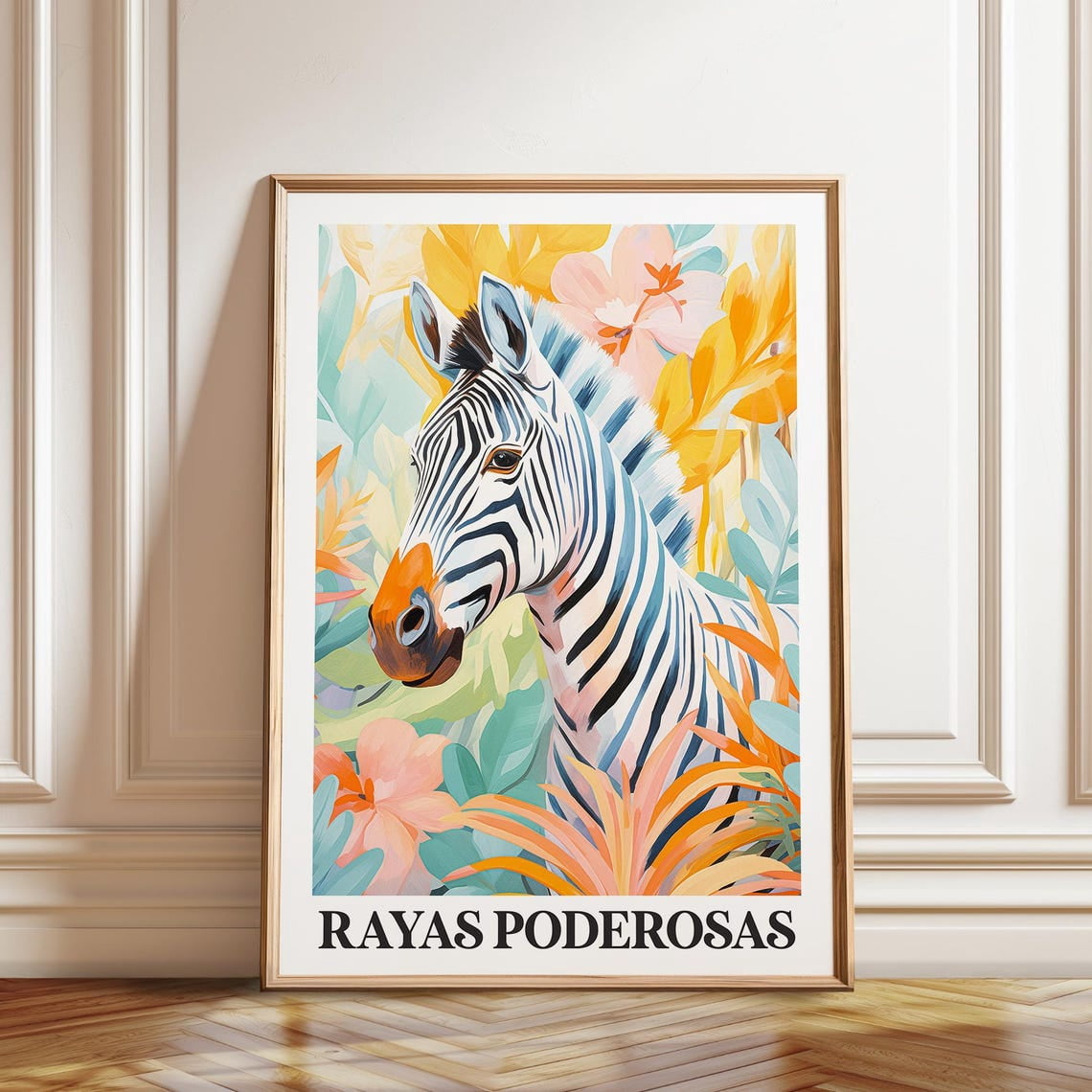 Zebra Art Poster In Lush Tropical Foliage - Powerful Stripes Wall Decor ...