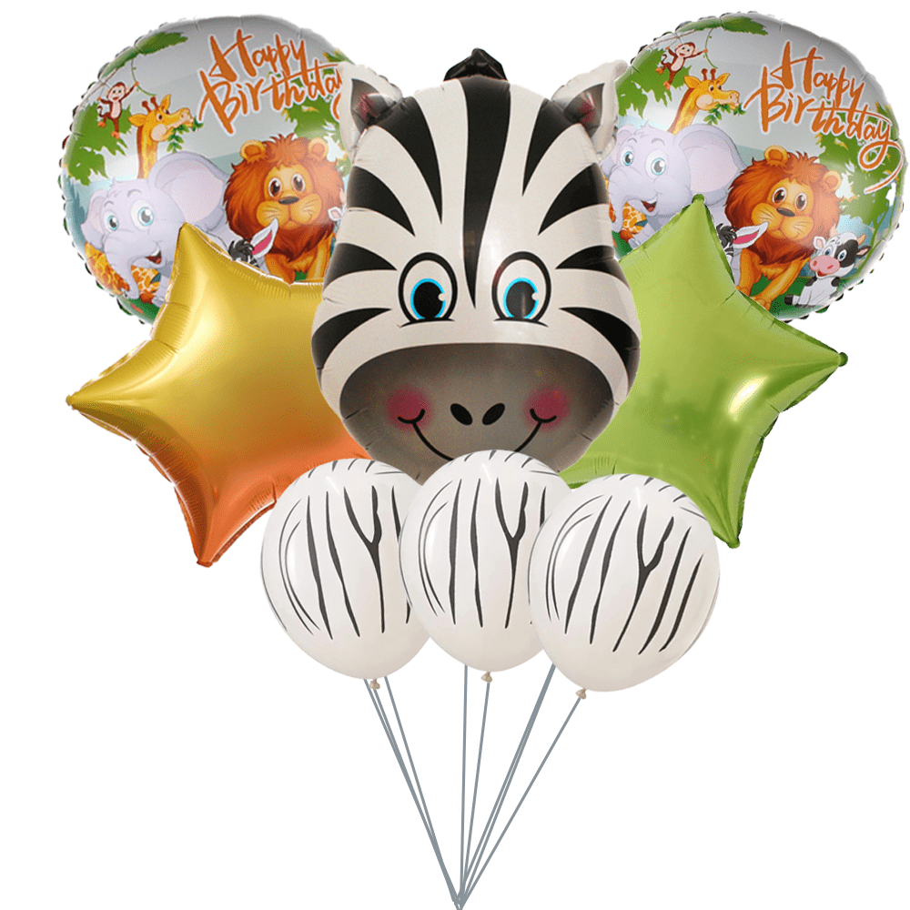 Zebra Balloon Bouquet with Large Zebra Shaped Balloon Animal Theme ...