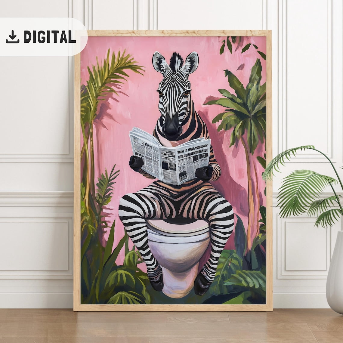 Zebra Bathroom Poster, Wild Animal On Tet Wall Art, Quirky Pooping ...