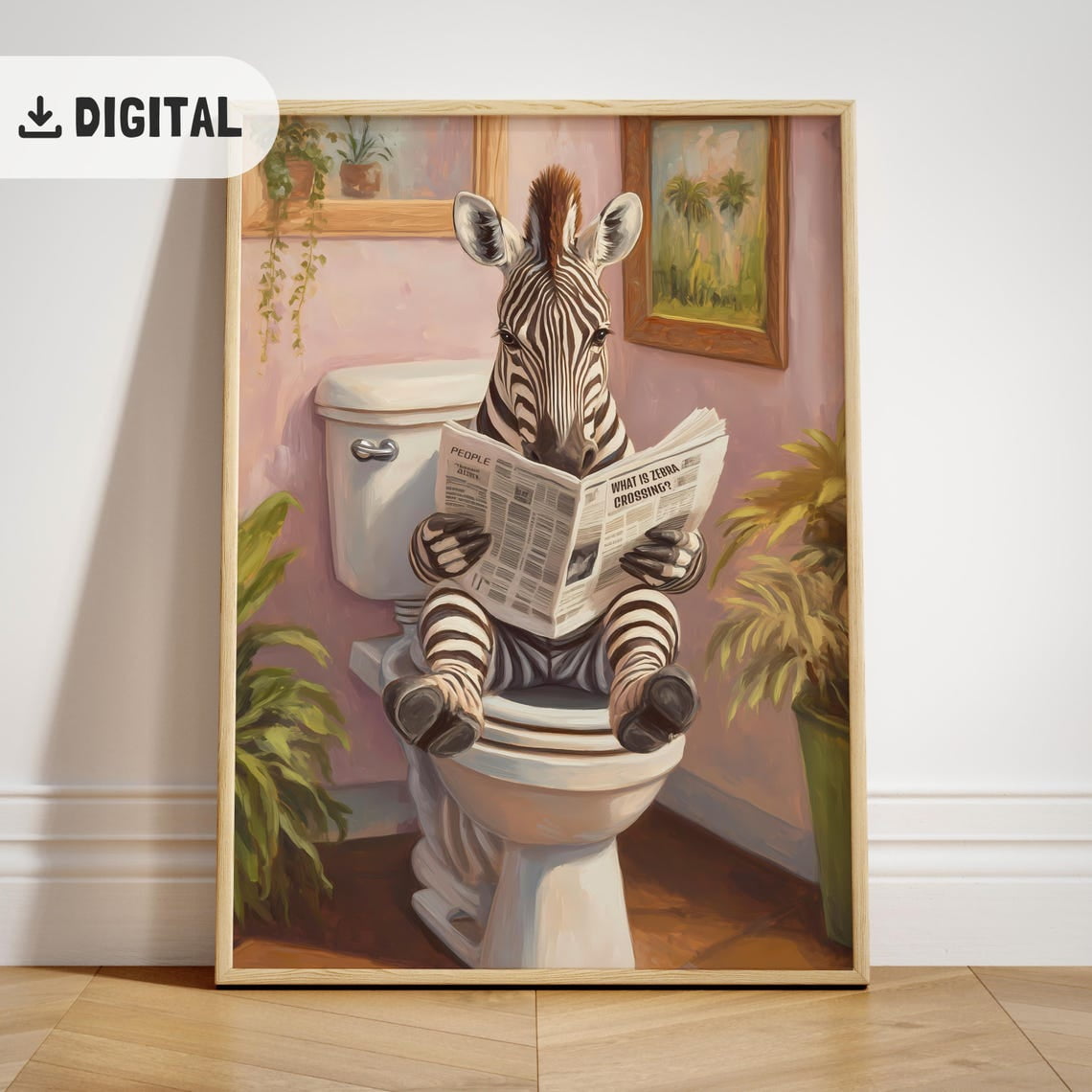 Zebra Bathroom Poster, Wild Animal On Tet Wall Art, Quirky Pooping ...