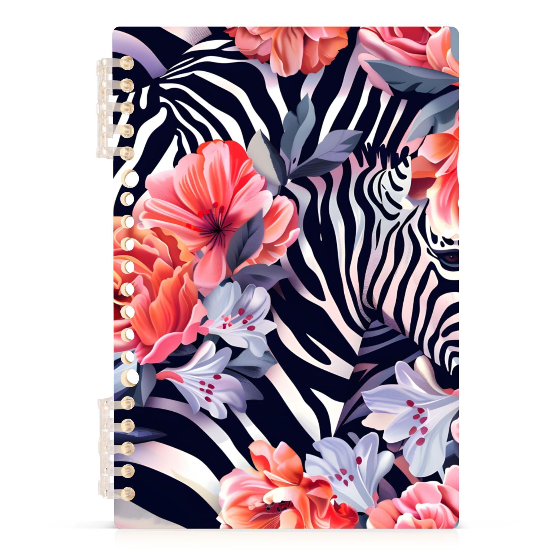 Zebra Beautiful Flowers Ring Binder Notebook Journey Note Diary College ...