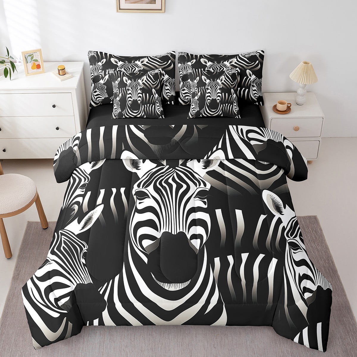 Zebra Bedding Set Full Size, Black White Stripes Animals Comforter Set ...