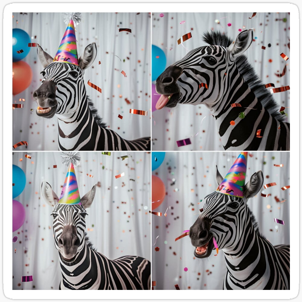 Zebra Birthday Party Animal Cute Zebra In Party Hat Stickerphone Decal ...