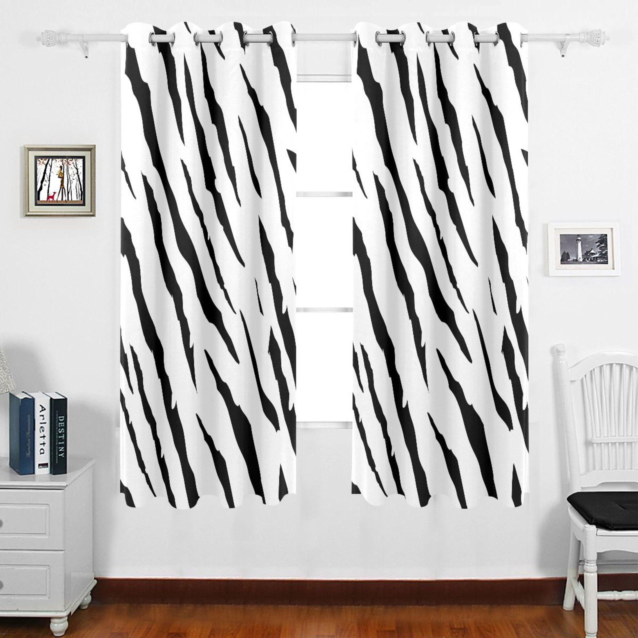 Zebra Black Print Grommet Blackout Curtains Thermal Insulated Window ...