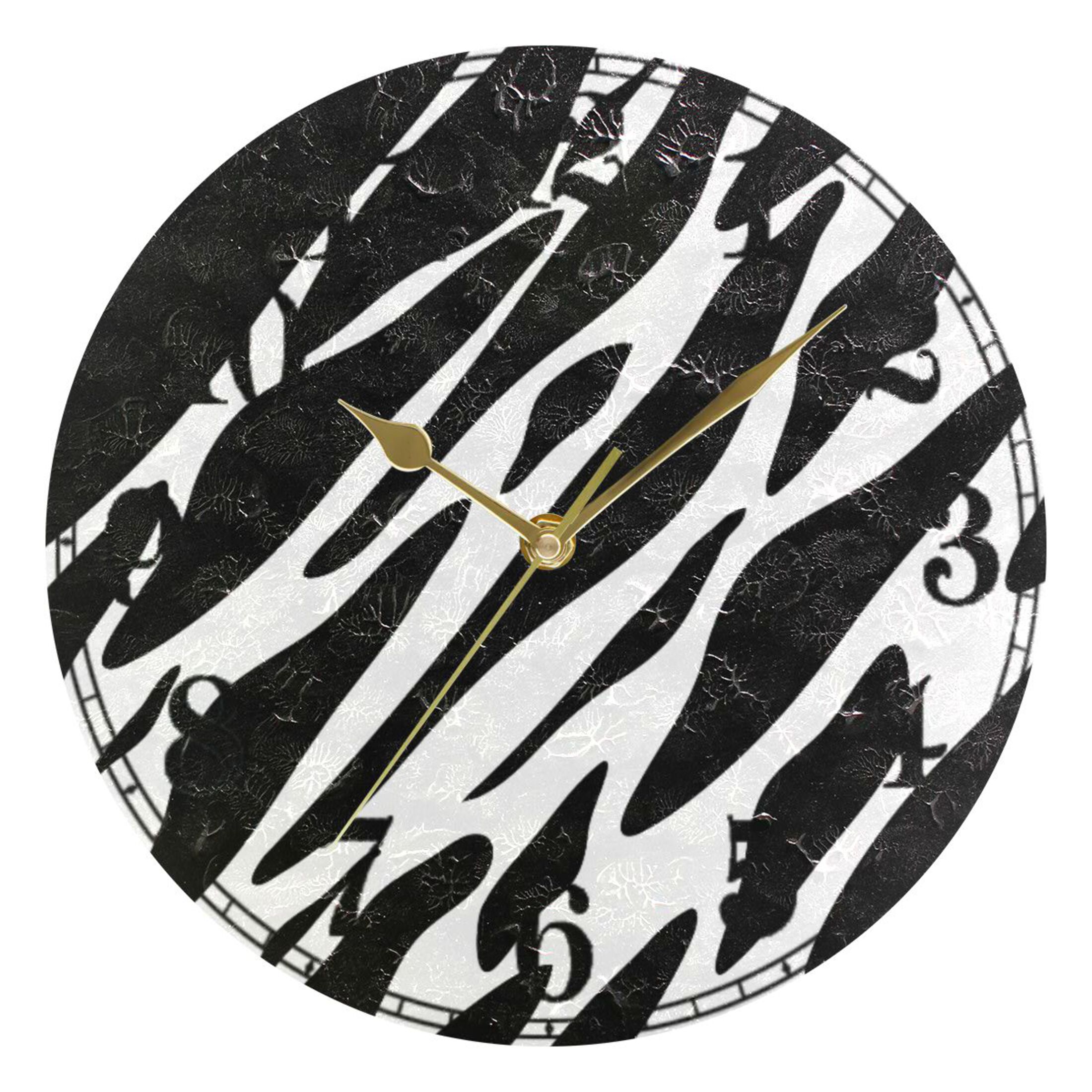 Zebra Black and White Silent Wall Clock 10" Non-Ticking Battery Clock ...