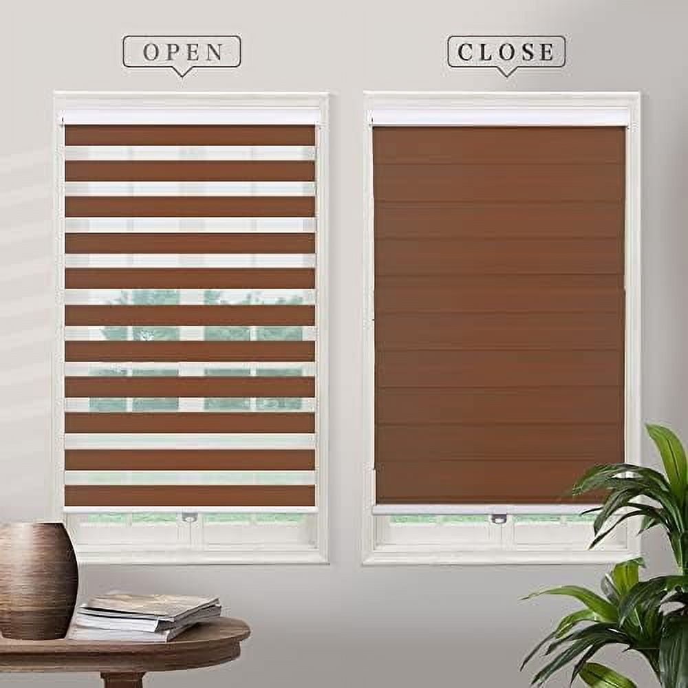 Zebra Blinds Cordless Window Blinds, Brown Custom Free Stop Dual Layer ...