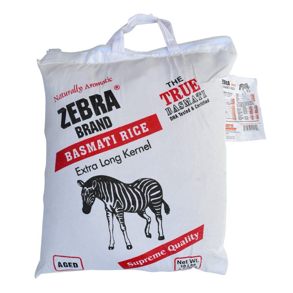 Zebra Basmati Rice Extra Long Grain, 10lb (4.54kg) Bag, Aromatic ...