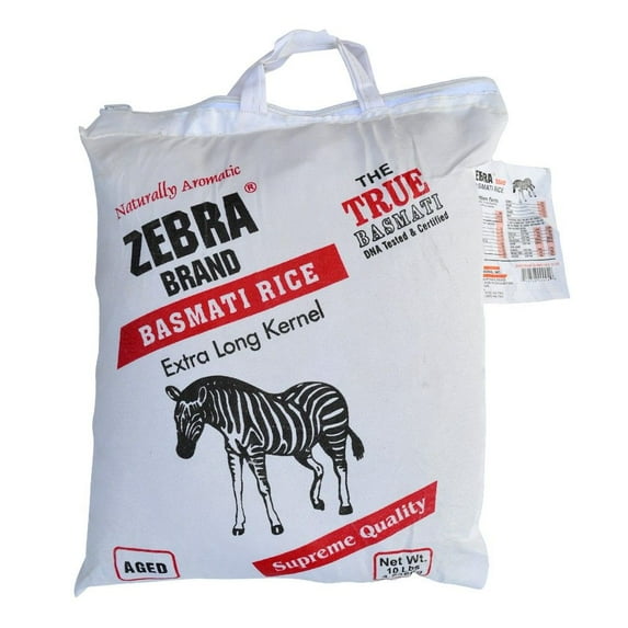 Zebra Basmati Rice Extra Long Grain, 10lb (4.54kg) Bag, Aromatic ...