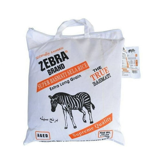 Zebra, Super Basmati Sela Rice, 10 lb Bag, Extra Long Grain Parboiled ...