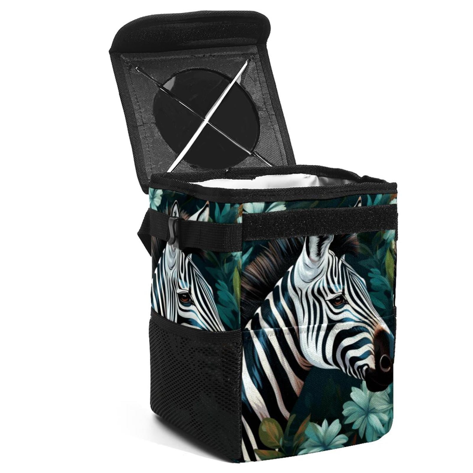Zebra Car Garbage Can Trash Can for Car, Foldable, with Lid, Leak-Proof, Hanging Storage Bag ...