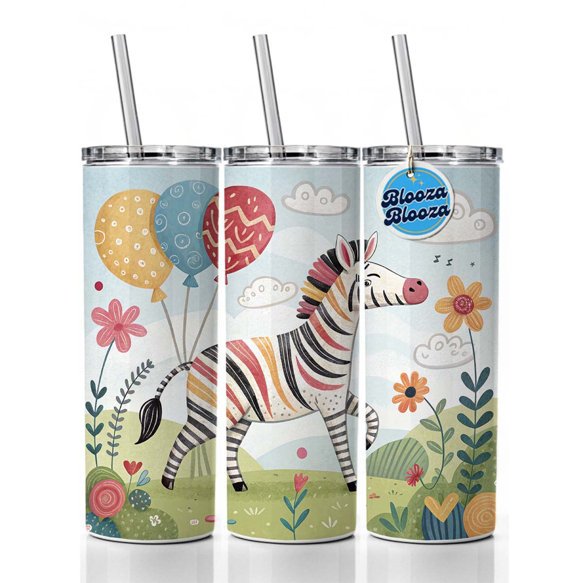 Zebra Children's Illustration Style 20oz Insulated Water Bottle Skinny ...