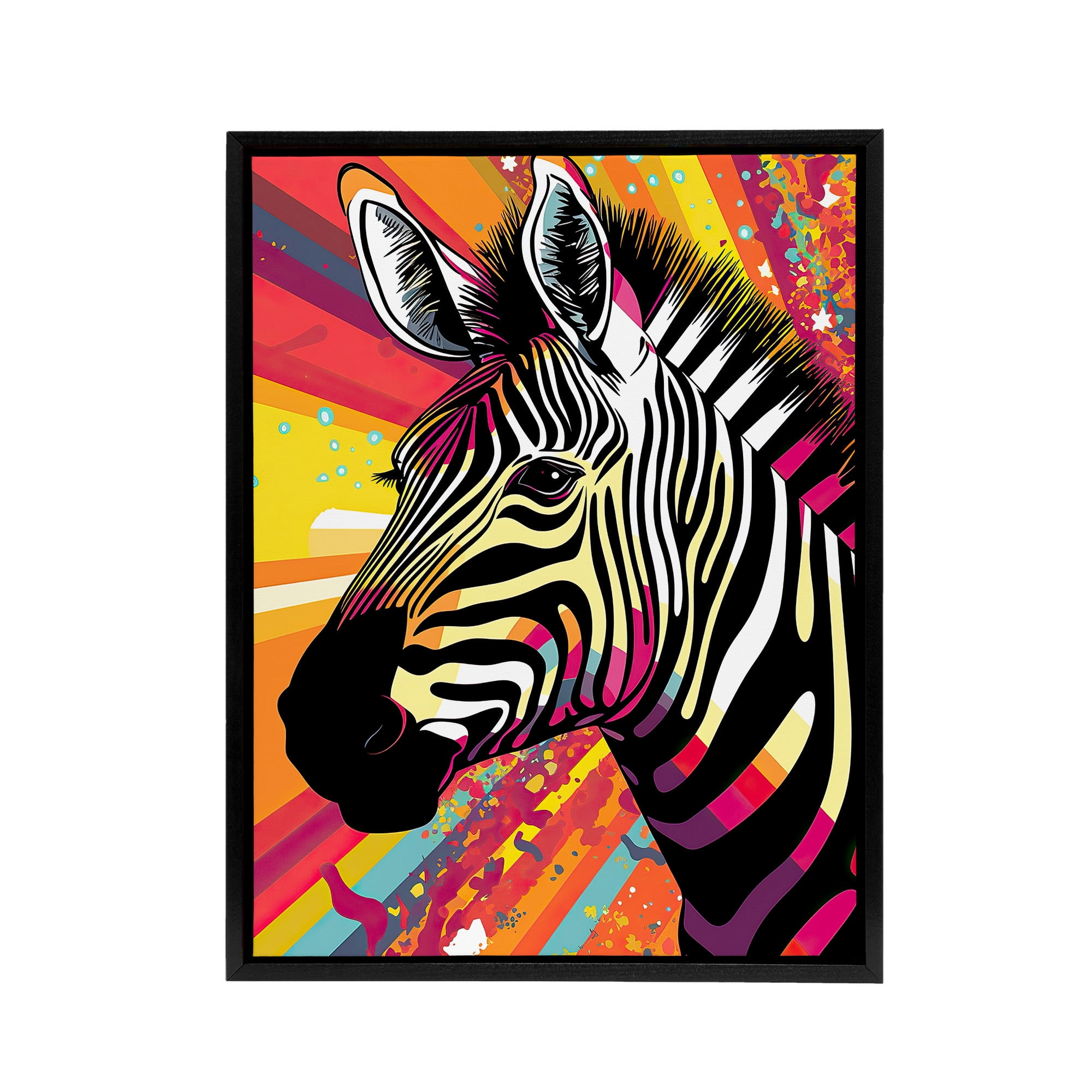 Zebra Colourful Rainbow Stripes Portrait Black Framed Canvas Art Print ...