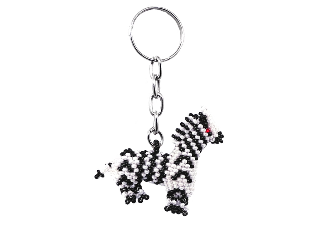 Zebra Czech Glass Seed Bead 3D Figurine Keychain Metal Ring - Handmade ...