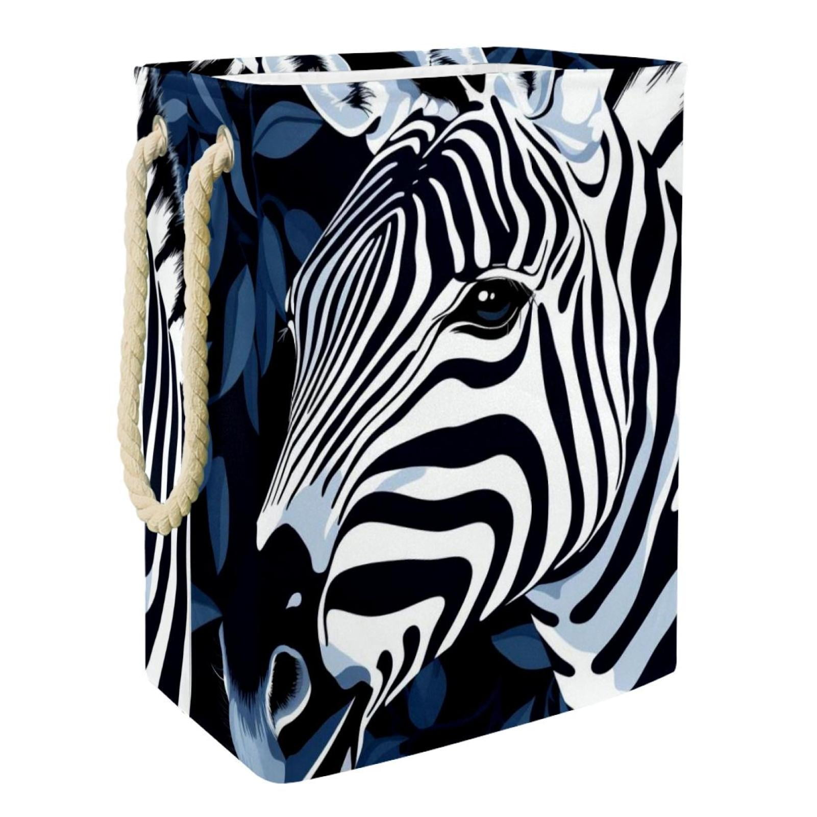 Zebra Dark Blue Leave Laundry Hamper, Collapsible Laundry Baskets Firm ...
