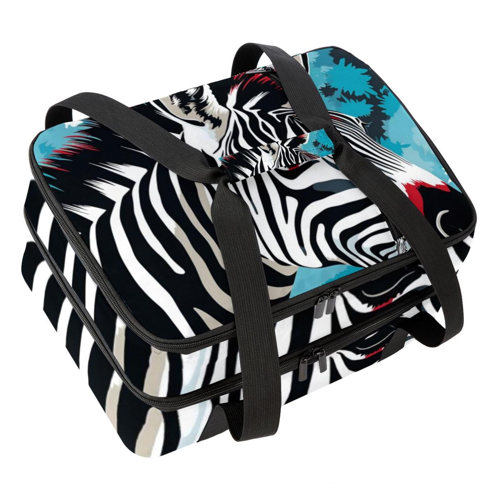 Zebra Double Layered Insulated Lunch Bag with Two Compartments, Large ...