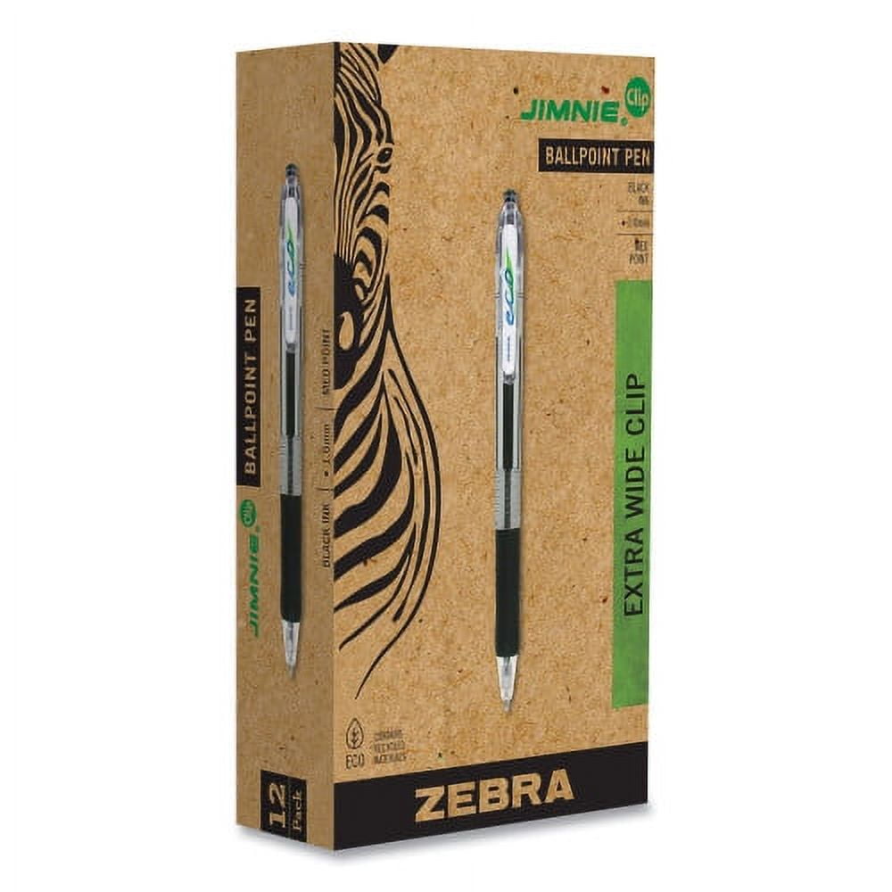 Zebra ECO Jimnie Clip Retractable Ballpoint Pen, Medium 1 mm, Black Ink ...