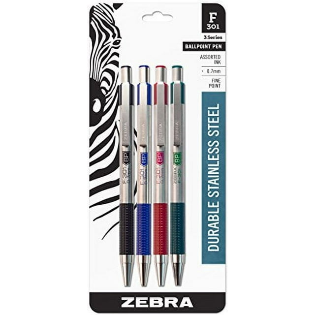 Zebra F-301 Colored Ballpoint Stainless Steel Retractable Pen, Fine ...