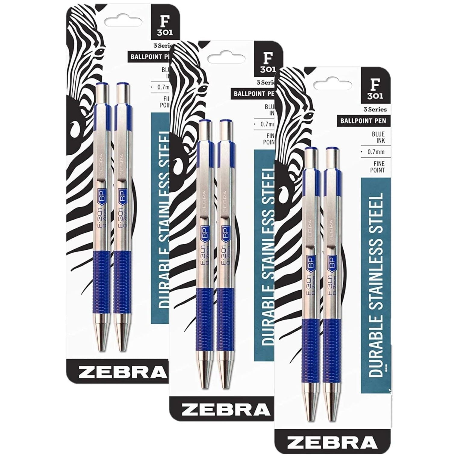 Zebra F-301 Ballpoint Stainless Steel Retractable Pen, Fine Point, 0 ...