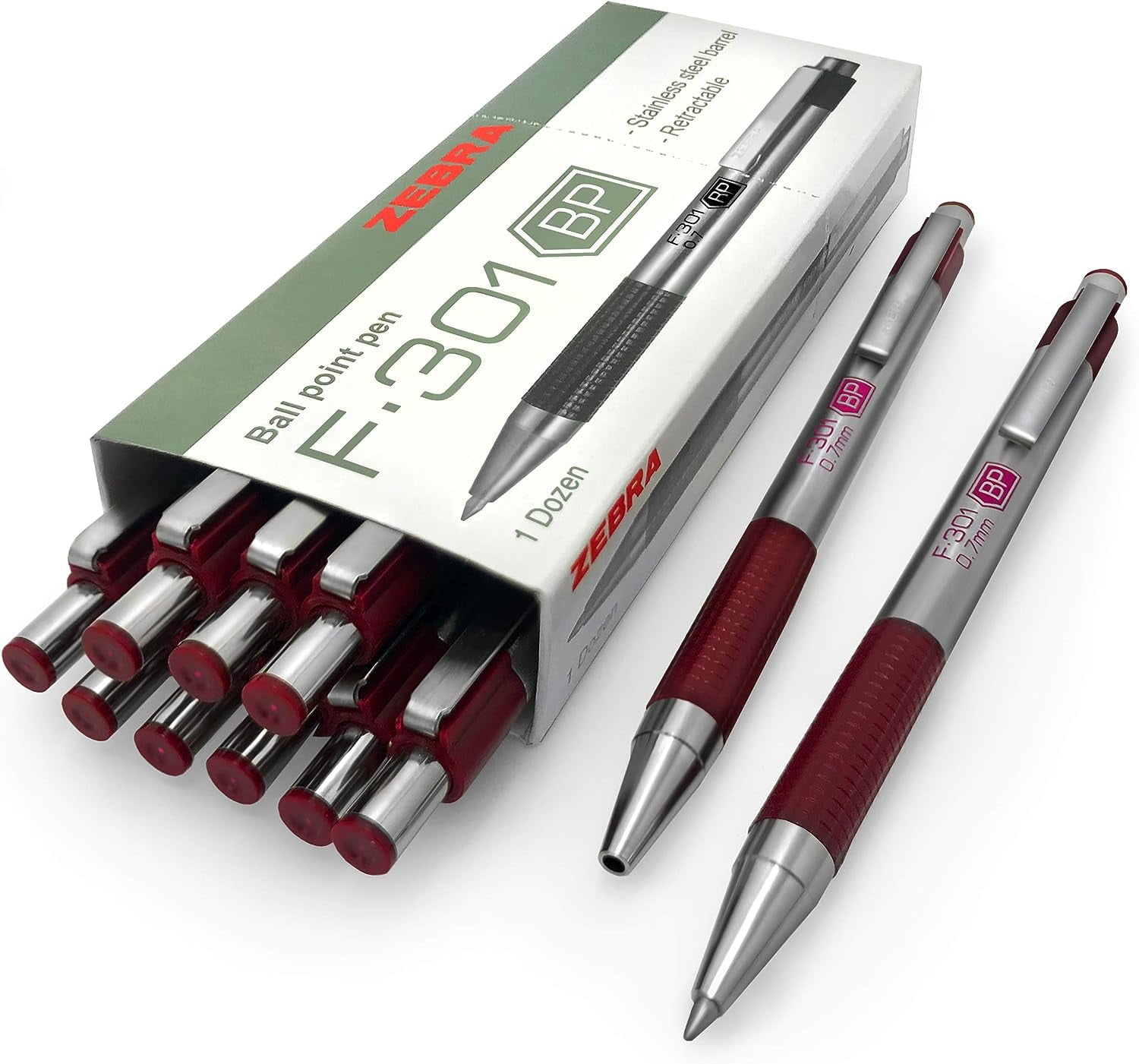 Zebra F-301 - Stainless Steel Retractable Ballpoint Pen - 0.7mm Medium ...
