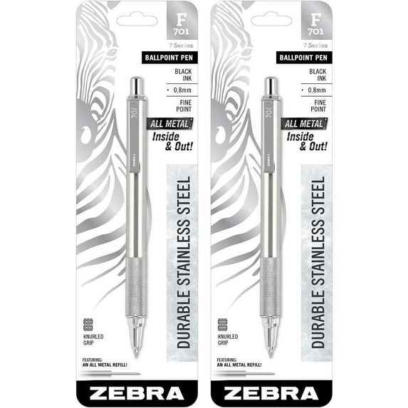 Zebra F-701 Stainless Steel Ballpoint Retractable Pen, Black Ink.8mm ...