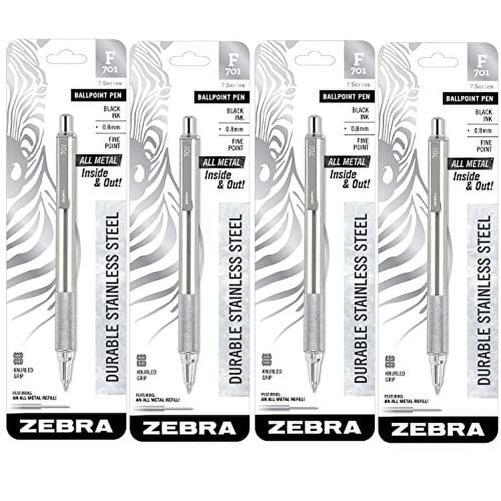 Zebra F-701 Stainless Steel Retractable Pen, Fine Point, Black Ink, 4 ...