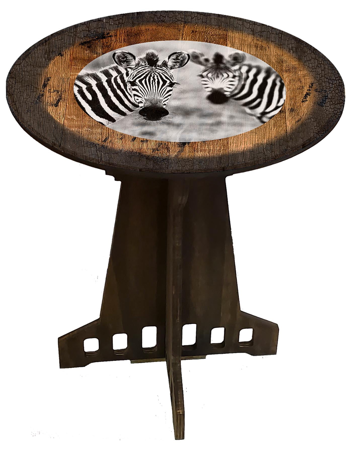 Zebra Family Pub Gift Farmhouse Rustic Round Whiskey Barrel End Table ...