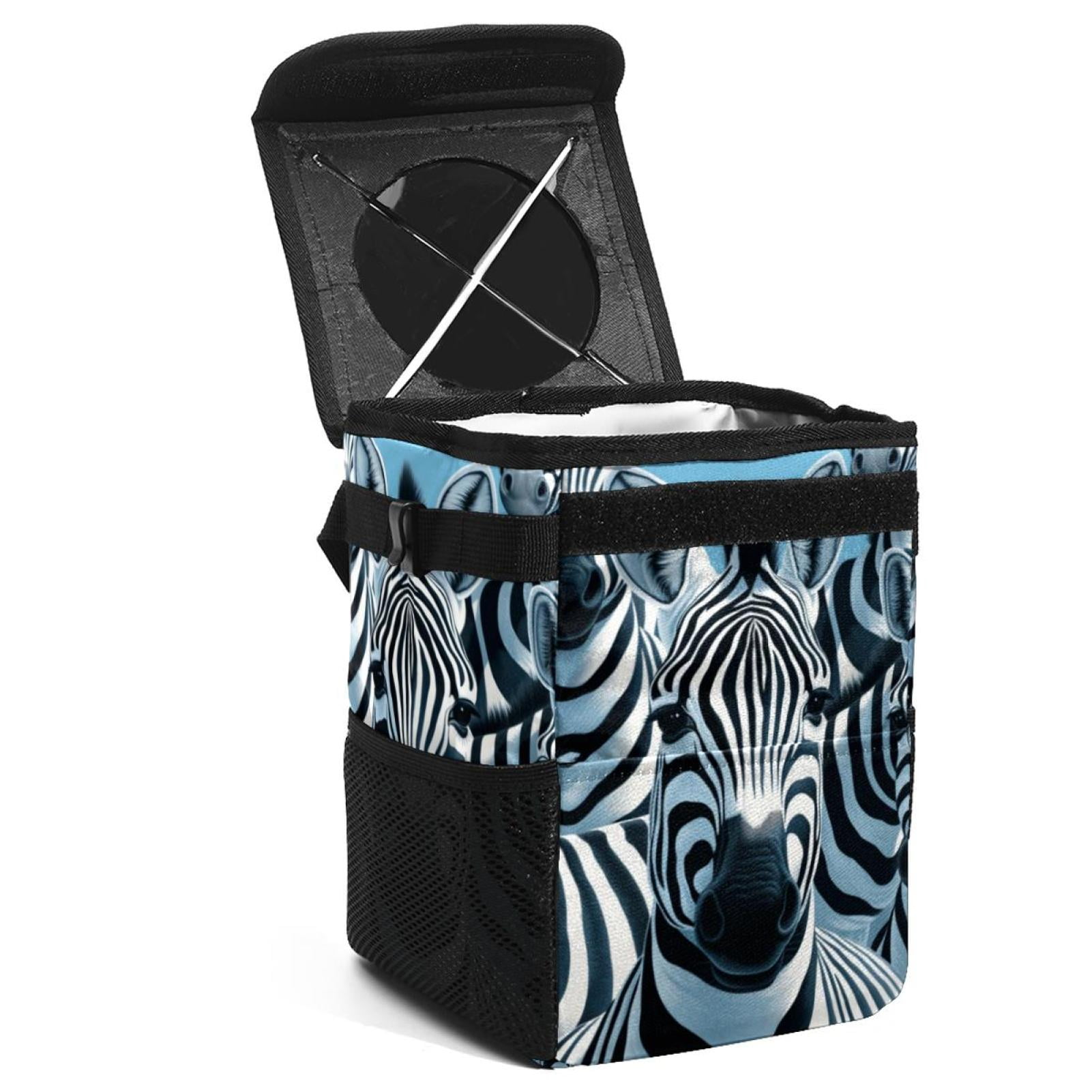 Zebra Foldable Car Trash Bin with Lid, Leak-Proof, Hanging Storage Bag - Trash Can for Car, Car ...