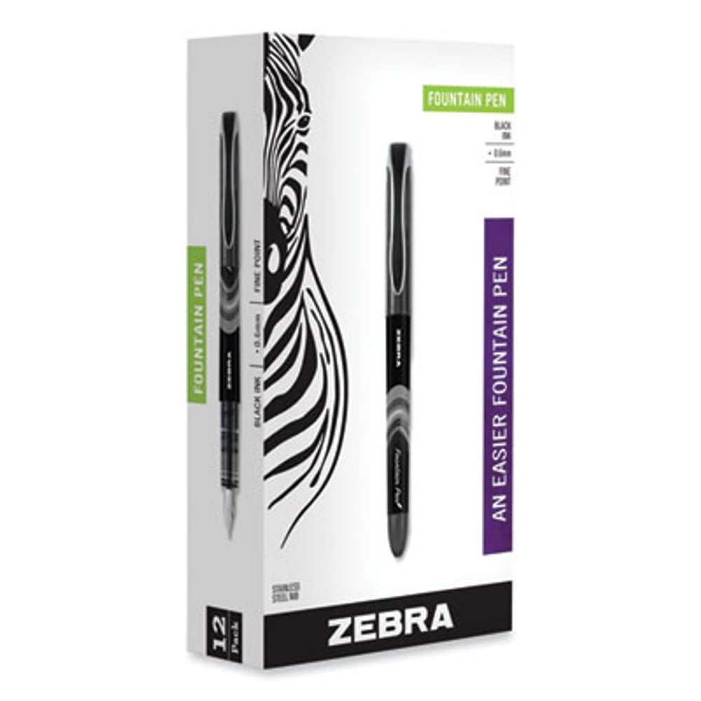 Zebra? Fountain Pen, Fine 0.6 mm, Black Ink, Black, 12-Pack 48310 48310 ...