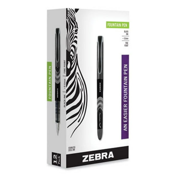 Zebra? Fountain Pen, Fine 0.6 mm, Black Ink, Black, 12-Pack 48310 48310 ...
