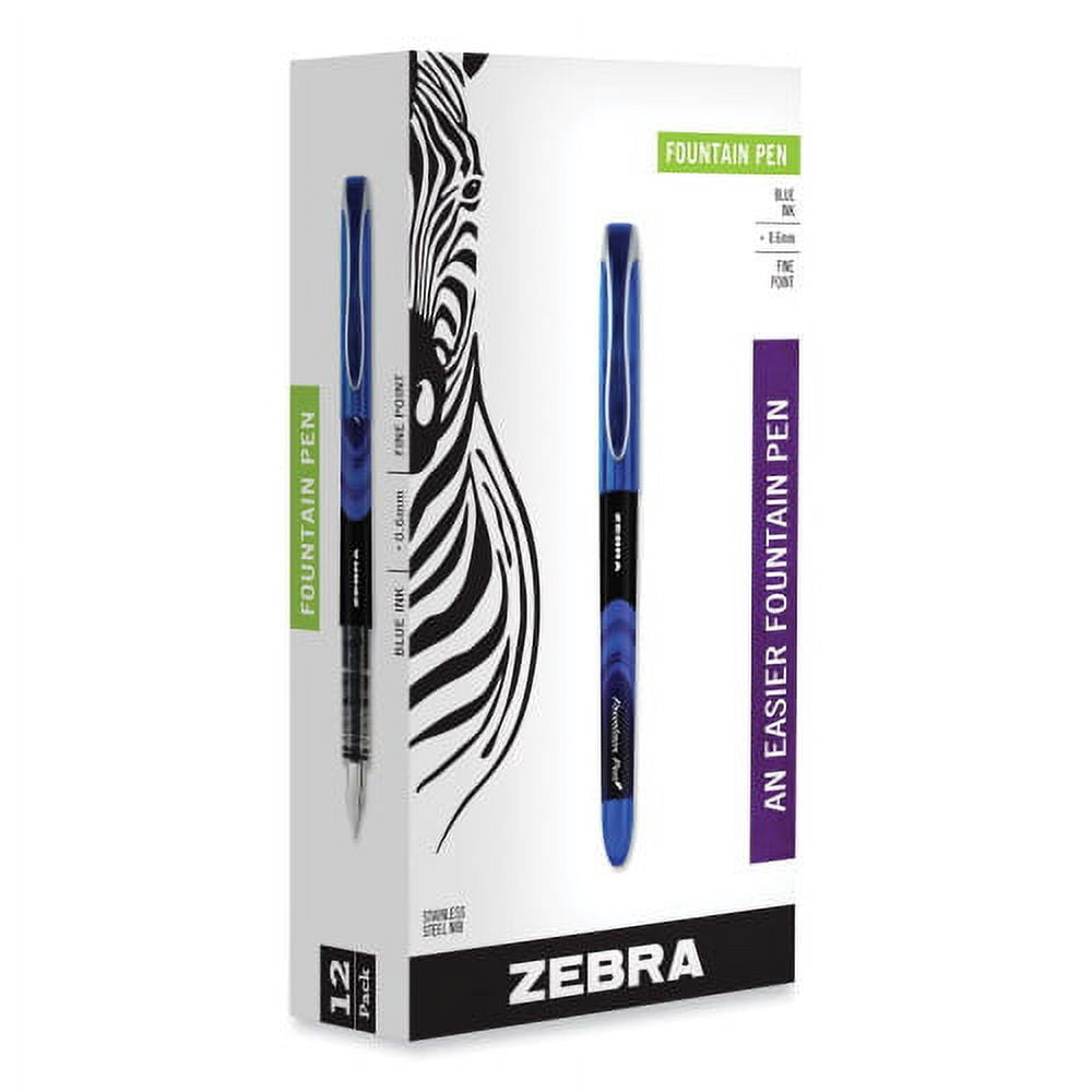 Zebra Fountain Pen, Fine 0.6 mm, Blue Ink, Blue, 12/Pack - Walmart.com