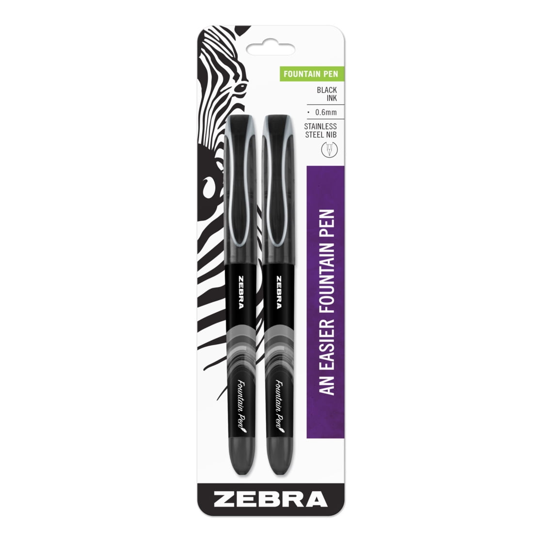 Zebra Fountain Pen, Fine Point, 0.6mm, Black, Non-Toxic Ink, 2-pack ...